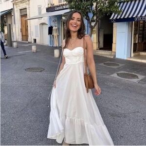 Zara | Dresses | Zara White Ruffled Poplin Strappy Layered Maxi Dress ...